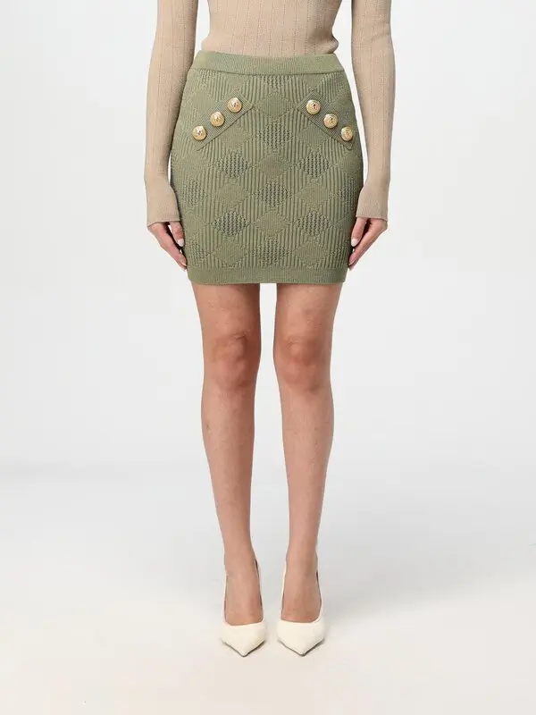 Balmain Button Detailed Knit Mini Skirt - Green