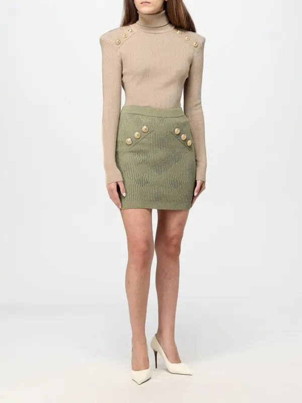 Balmain Button Detailed Knit Mini Skirt - Green