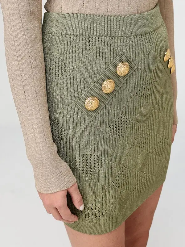 Balmain Button Detailed Knit Mini Skirt - Green