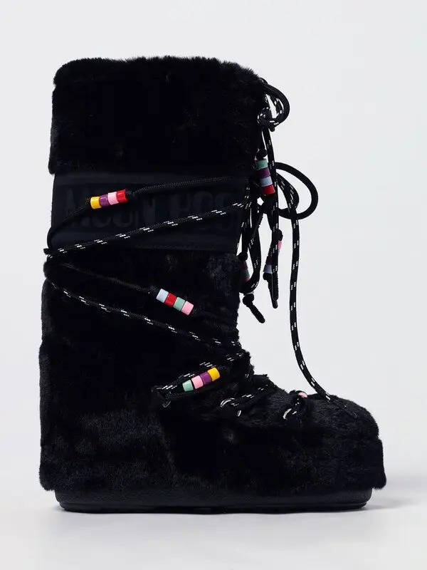 Moon Boot Furry Lace-up Boots - Black