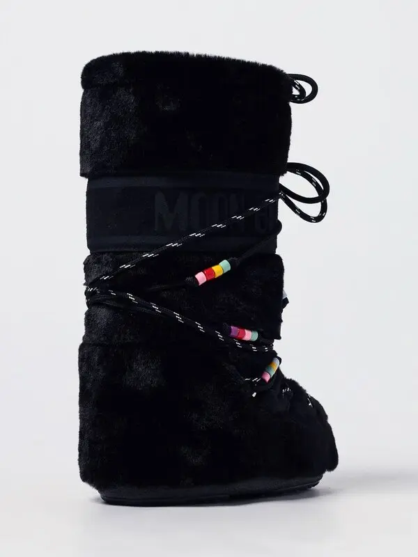 Moon Boot Furry Lace-up Boots - Black