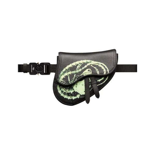 DIOR - Cactus Jack Mini Saddle Bag Black Grained Calfskin With Phosphorescent Motif - Men