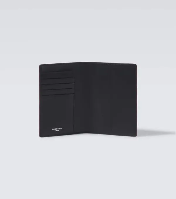 Balenciaga Logo Leather Passport Holder - Burgundy