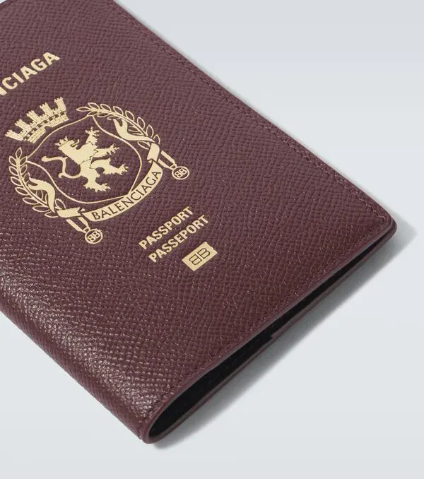 Balenciaga Logo Leather Passport Holder - Burgundy