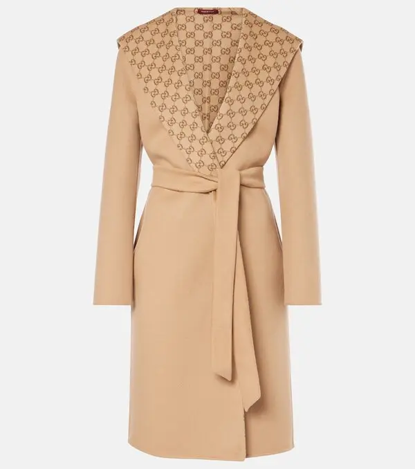 Gucci Gg Reversible Wool & Silk Coat - Beige