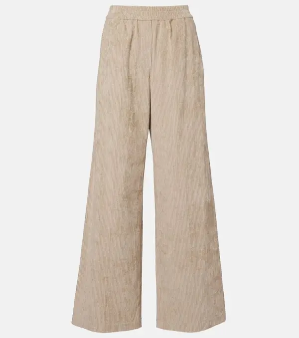Brunello Cucinelli High-rise Wide-leg Corduroy Trousers - Beige
