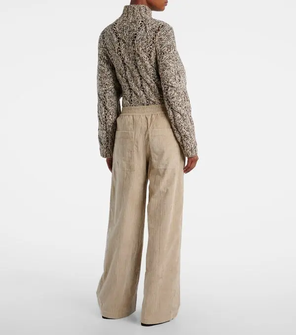 Brunello Cucinelli High-rise Wide-leg Corduroy Trousers - Beige