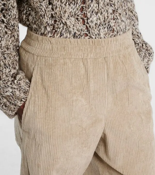 Brunello Cucinelli High-rise Wide-leg Corduroy Trousers - Beige