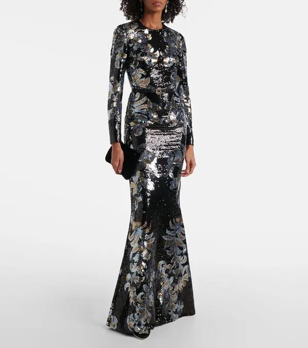 Elie Saab Printed Sequined Gown