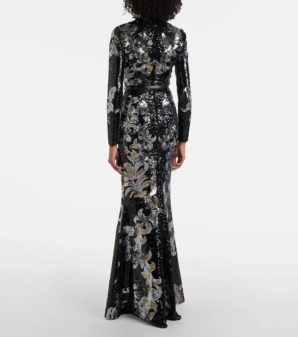 Elie Saab Printed Sequined Gown