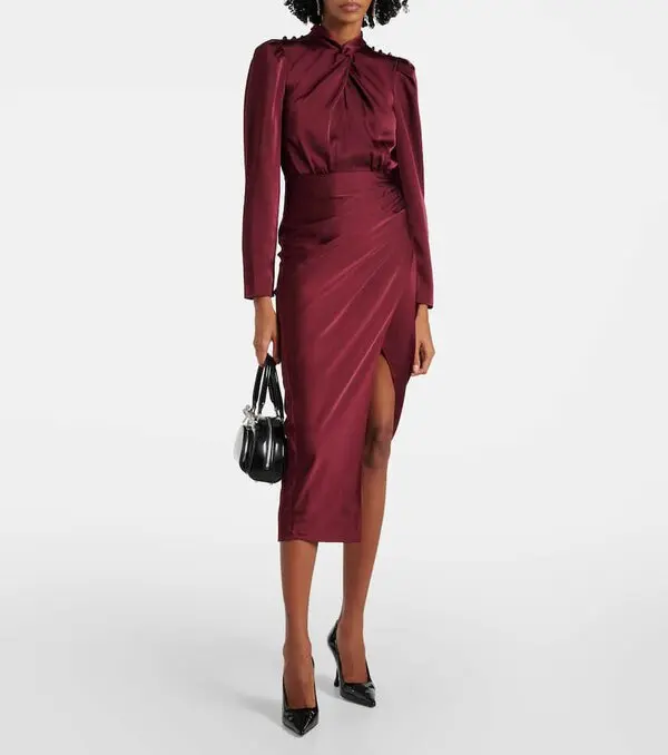 burgundy satin dress midi Burgundy Satin Allura Midi Dress main image 0