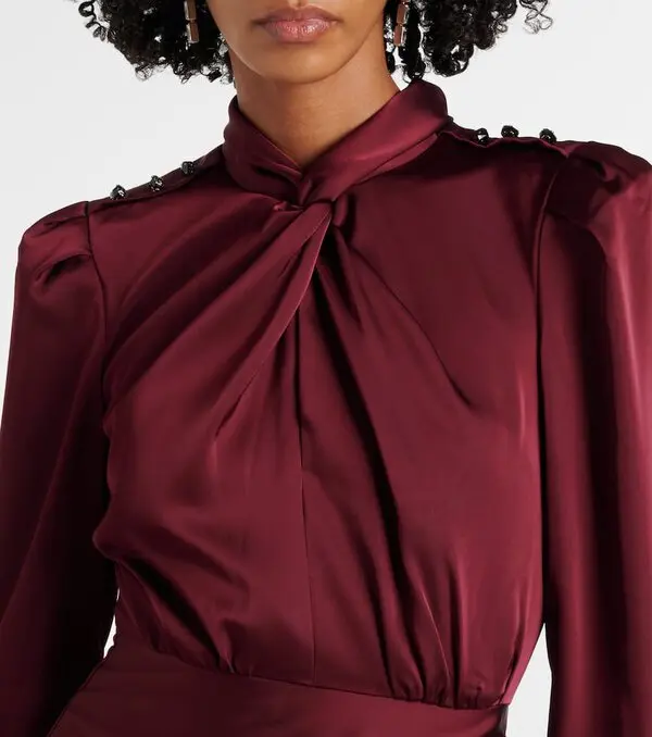 Self-Portrait Satin Midi Dress - Burgundy | Editorialist