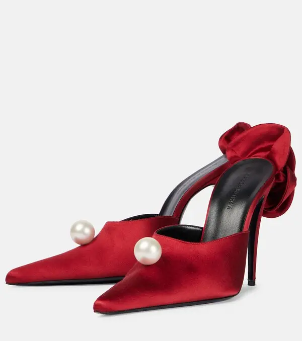 Magda Butrym Floral Appliqué Faux Pearl Mules - Red