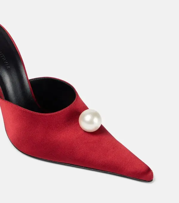 Magda Butrym Floral Appliqué Faux Pearl Mules - Red