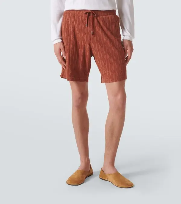 Frescobol Carioca Augusto Cotton Terry Jacquard Shorts - Brown