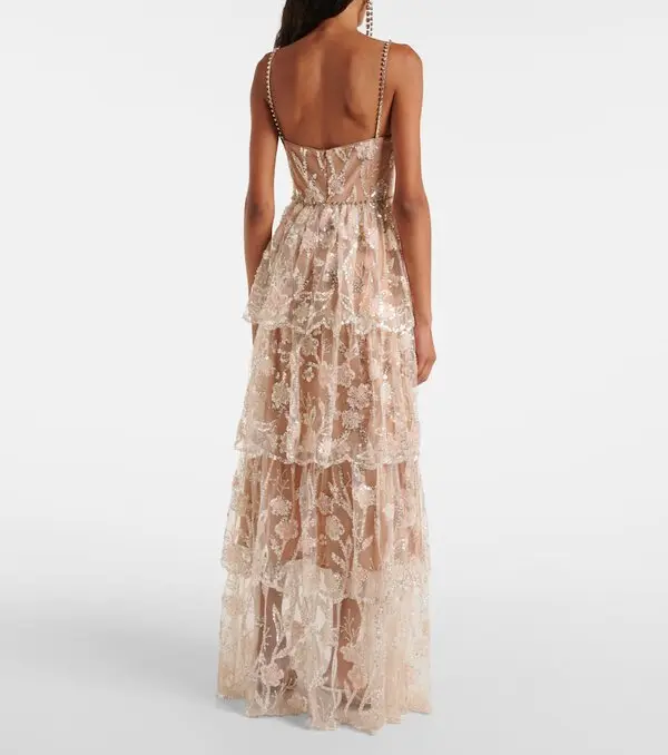 Self-Portrait Embellished Tiered Corset Gown In Pink - 20% Off |  Editorialist