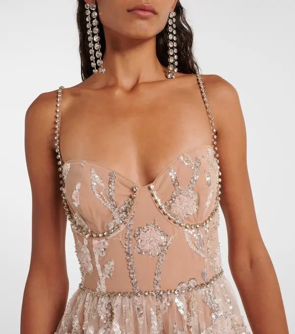 self portrait corset dress Self-Portrait Embellished Tiered Corset Gown In Pink - 20% Off
