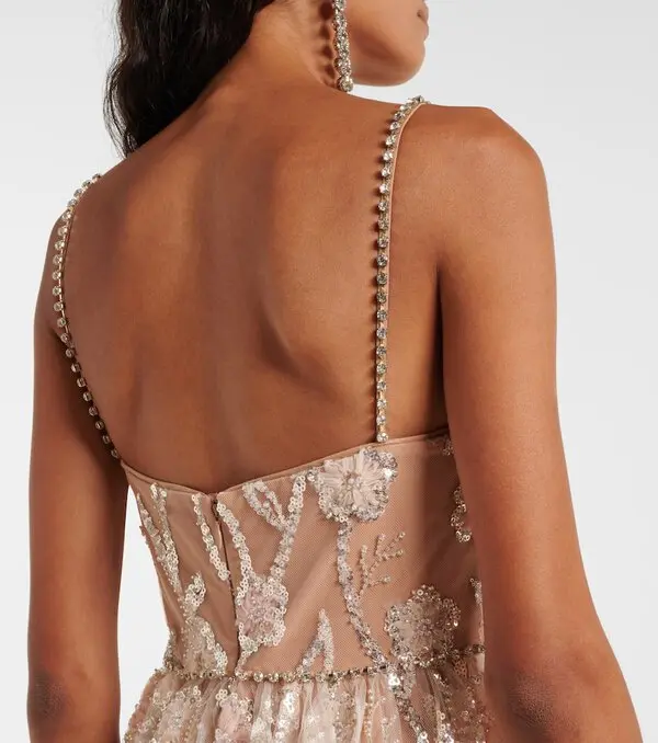 rose gold adrianna papell dress Gold Rhinestone Mesh Midi Dress SELF PORTRAIT Beige main image 1
