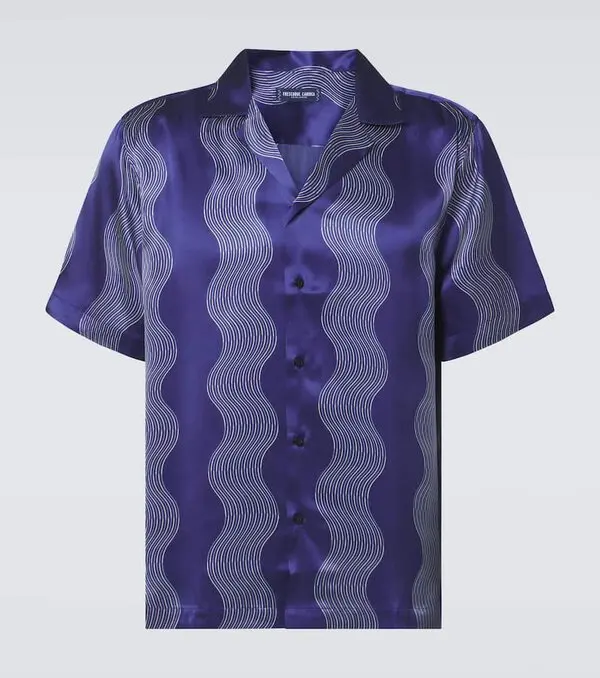 Frescobol Carioca Roberto Printed Silk Bowling Shirt - Blue