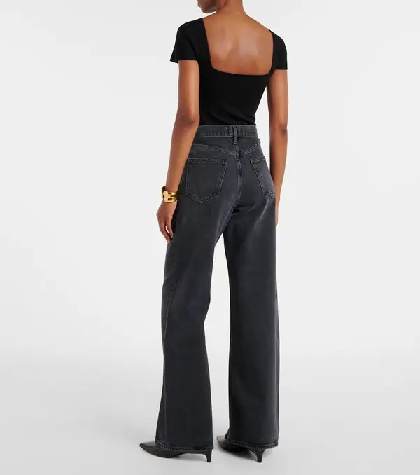 AGOLDE Dame High-rise Wide-leg Jeans - Black