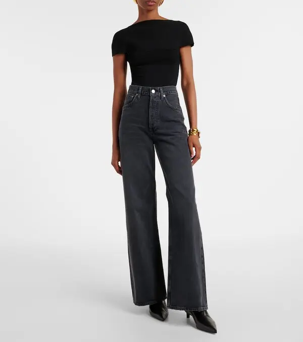 AGOLDE Dame High-rise Wide-leg Jeans - Black