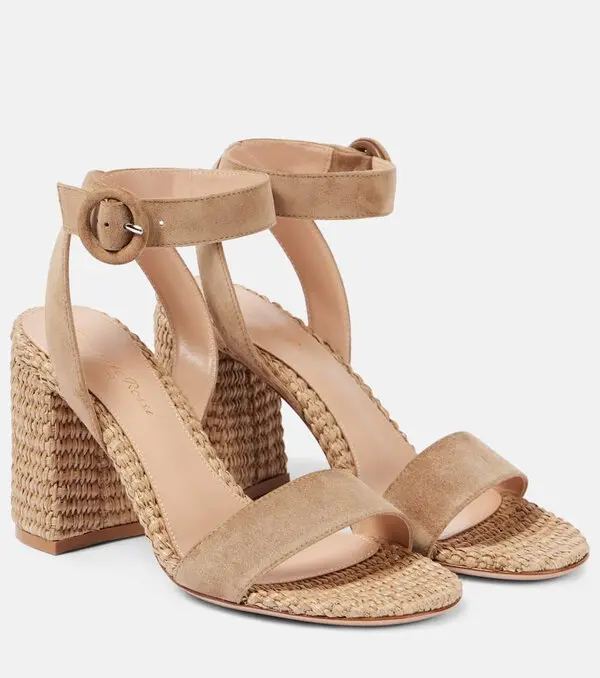 GIANVITO ROSSI 85 Suede Espadrille Sandals - Brown