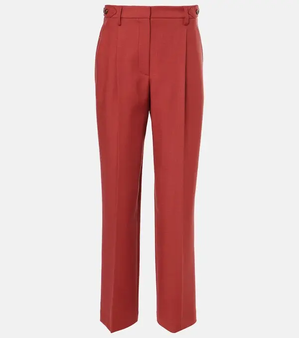 Brunello Cucinelli High-rise Virgin Wool Twill Straight Pants - Red