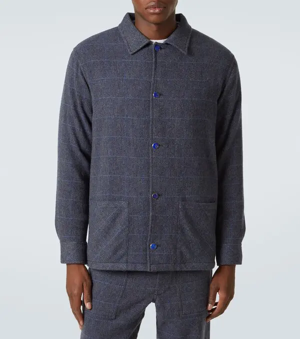 GOD'S TRUE CASHMERE Wizard Herringbone Checked Cashmere Overshirt