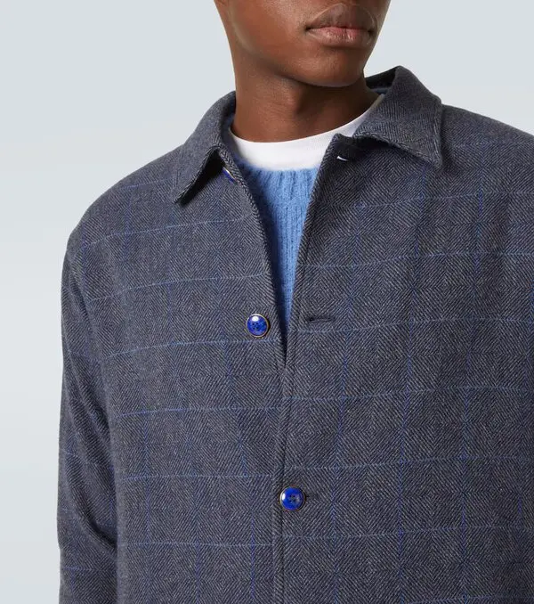GOD'S TRUE CASHMERE Wizard Herringbone Checked Cashmere Overshirt