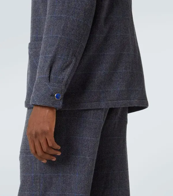 GOD'S TRUE CASHMERE Wizard Herringbone Checked Cashmere Overshirt