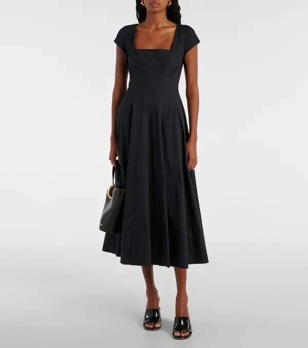 Staud Cotton Poplin Midi Dress - Black