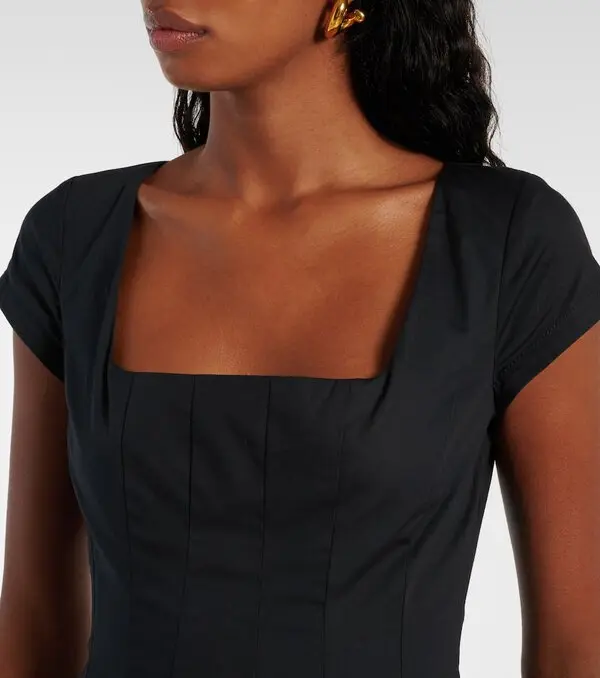 green emerald velvet dress Lisette Cotton Poplin Midi Dress in Black