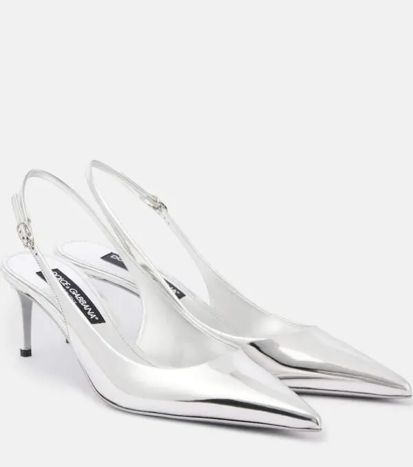 Dolce & Gabbana Metallic Leather Slingback Pumps - Silver