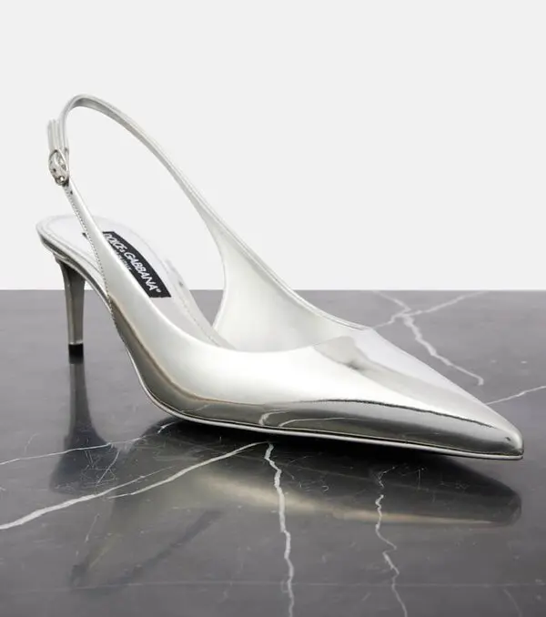 Dolce & Gabbana Metallic Leather Slingback Pumps - Silver