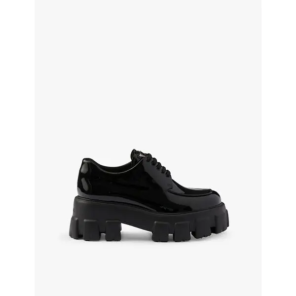 Prada Monolith Lace-Up Loafers In Black Editorialist