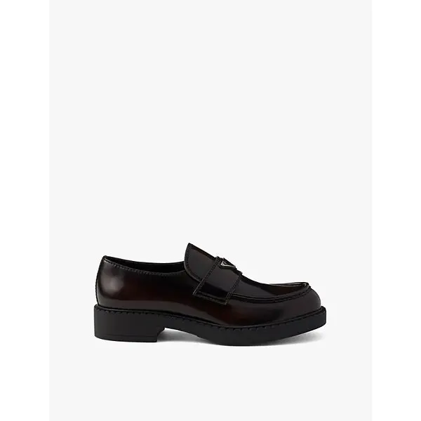 Prada Chocolate Logo-plaque Brushed Leather Loafers