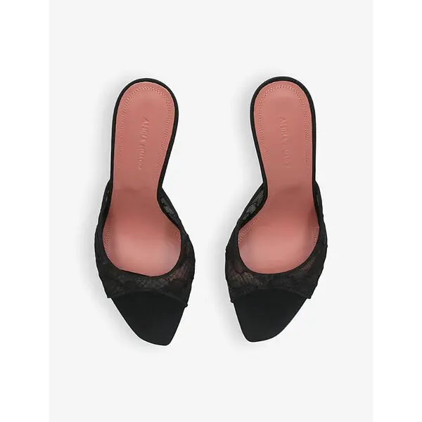 Amina Muaddi Alexa Heeled Mesh Lace Mules