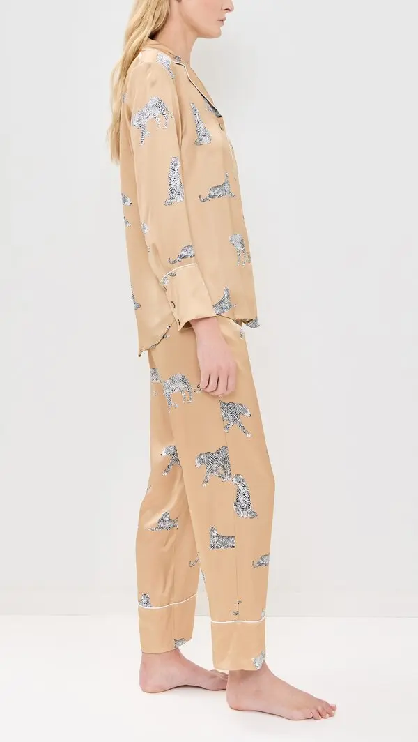 PETITE PLUME Mulberry Silk Panther Champagne Pajama Set - Gold
