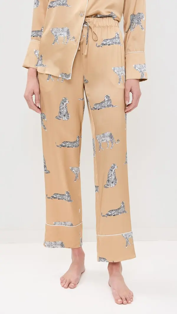 PETITE PLUME Mulberry Silk Panther Champagne Pajama Set - Gold
