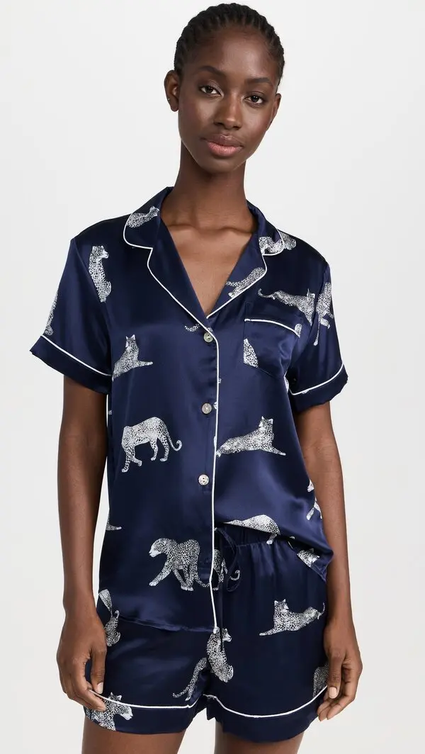 PETITE PLUME Silk Panthere De Nuit Classic Shorts Pajama Set