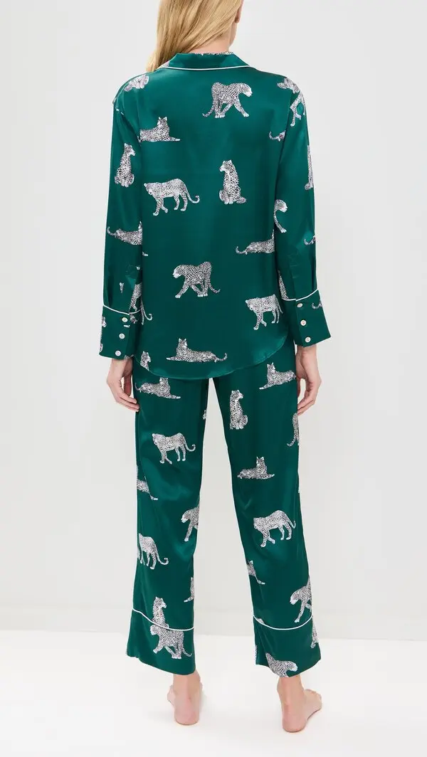 PETITE PLUME Mulberry Silk Panthre De Luxe Pajama Set - Emerald