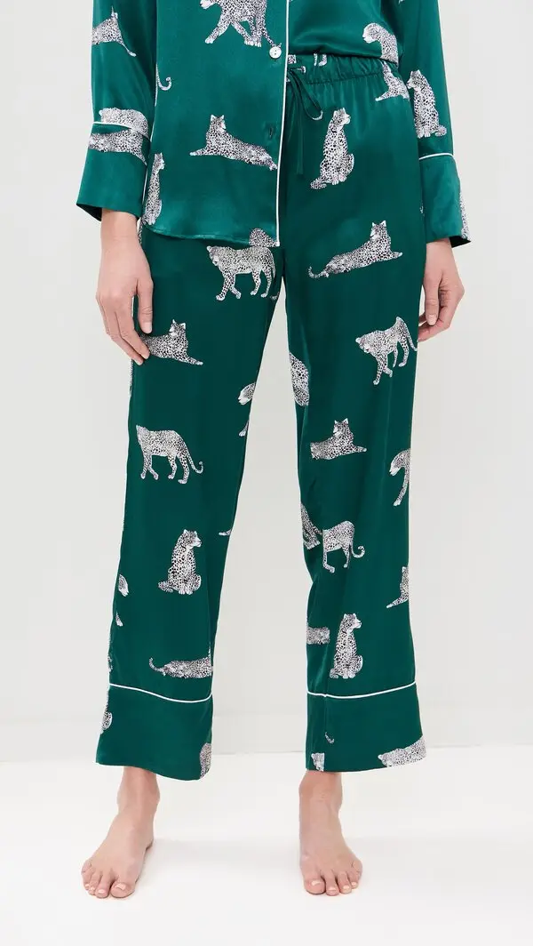 PETITE PLUME Mulberry Silk Panthre De Luxe Pajama Set - Emerald