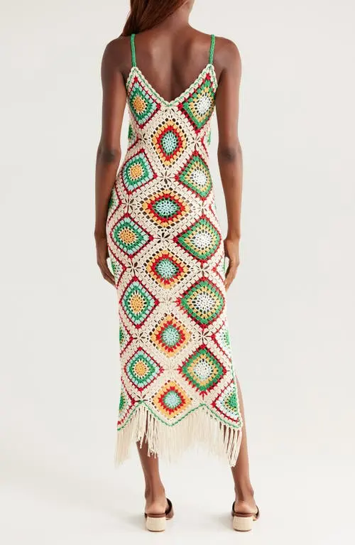 Elan Crochet Maxi Cover-up Dress - White Multi