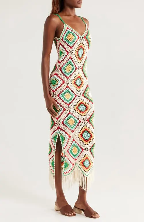 Elan Crochet Maxi Cover-up Dress - White Multi