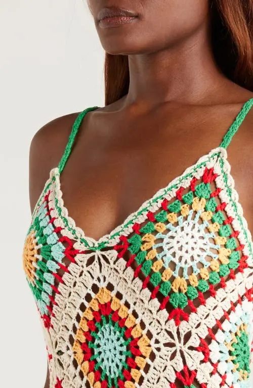 Elan Crochet Maxi Cover-up Dress - White Multi