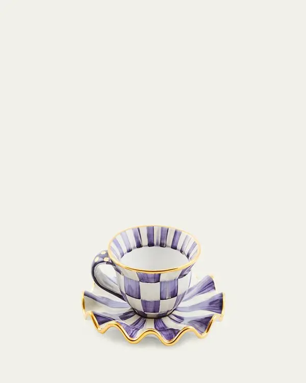 MACKENZIE-CHILDS Violet Check Ceramic Saucer