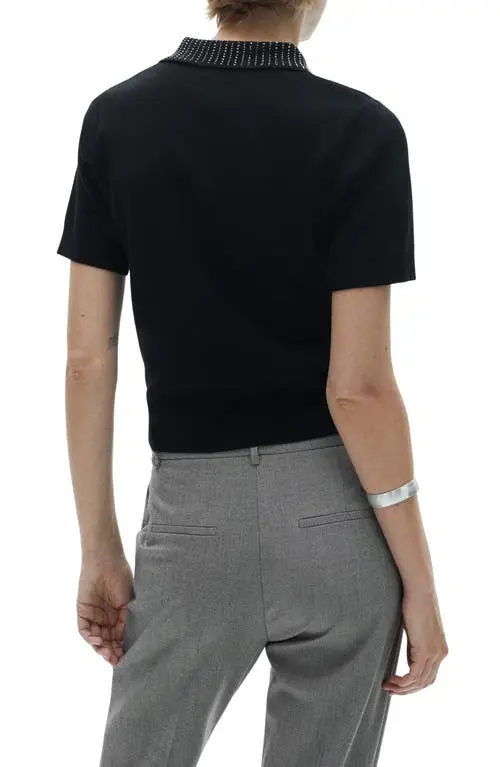 Mango Rhinestone Collar Knit Polo Shirt