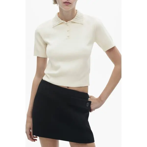 Mango Rhinestone Collar Knit Polo Shirt