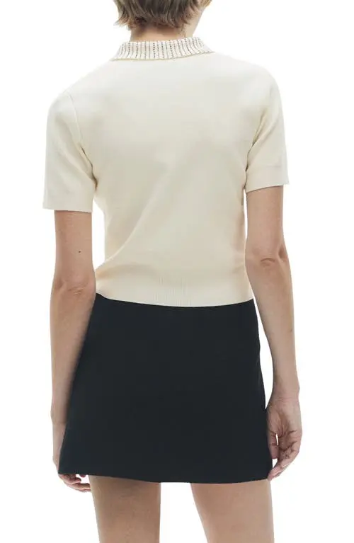 Mango Rhinestone Collar Knit Polo Shirt
