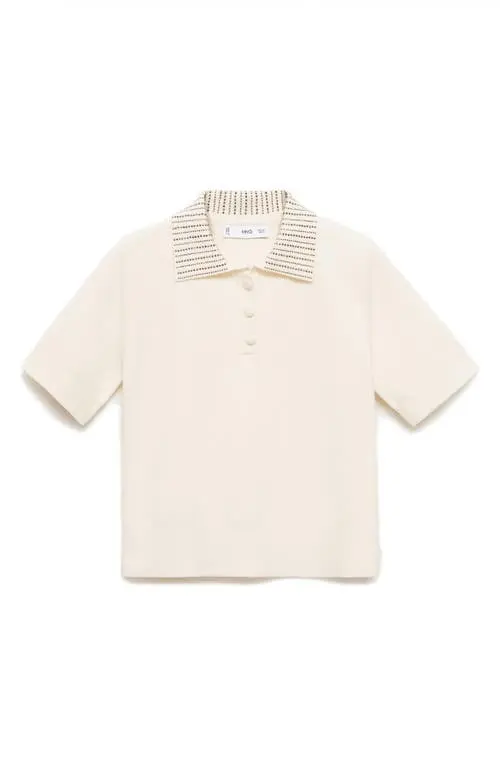 Mango Rhinestone Collar Knit Polo Shirt